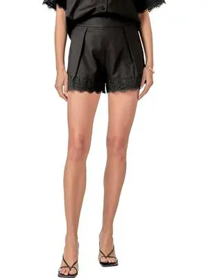 English Factory Lace Trim Linen & Cotton Shorts Black