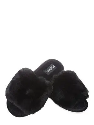 MEMOI Bette Plush Faux Fur Slipper - Black