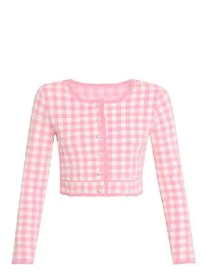 LoveShackFancy Bridgette Gingham Cropped Cardigan - Pink Pearl