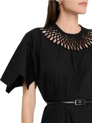 Mantū Embroidered Fringe-hem Cotton Maxi Dress - Black