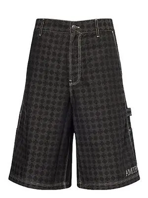 Amiri Monogram-print Cotton And Linen Shorts - Black
