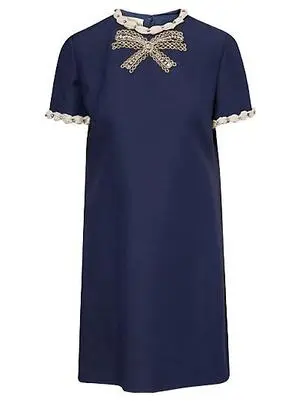 Valentino Garavani Embroidered Wool-silk Mini Dress - Indaco Avorio