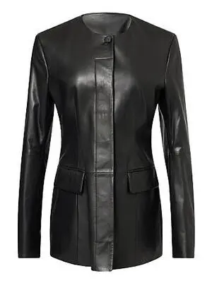 TOTEME Collarless Long Leather Jacket - Black