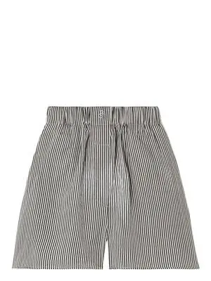 THE FRANKIE SHOP Lui Embroidered Striped Woven Shorts - Black