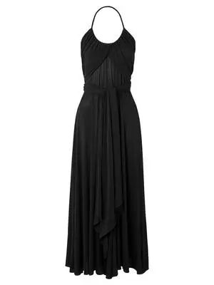 Alaïa Belted Gathered Jersey Halterneck Maxi Dress - Black