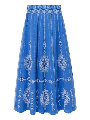 EMPORIO SIRENUSE Camille Astragal Embroidered Maxi Skirt - Blue