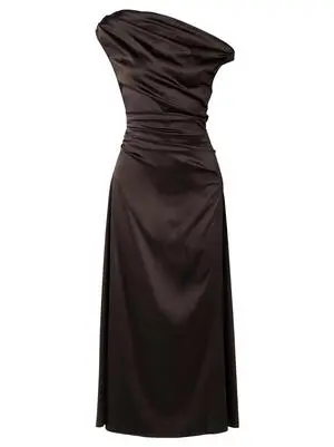 Staud Phare Draped Silk-blend Midi Dress - Brown