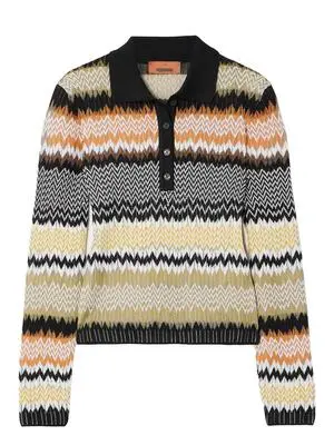 Missoni Striped Crochet-knit Polo Shirt - Black
