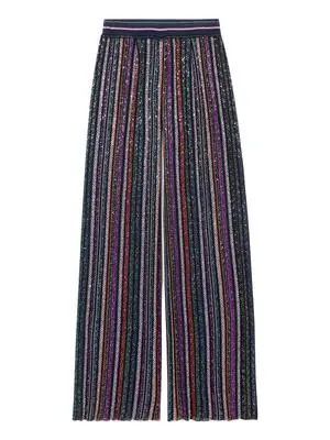 Missoni Sequined Striped Crochet-knit Wide-leg Pants - Black