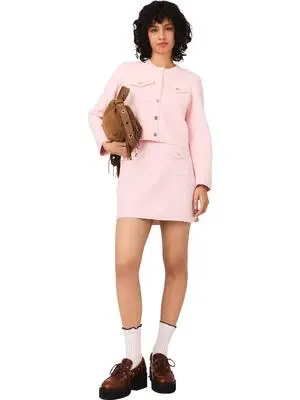 Maje Cotton Topstitched Knit Mini Skirt - Pink