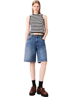 Maje Cotton Denim Bermuda Shorts - Blue