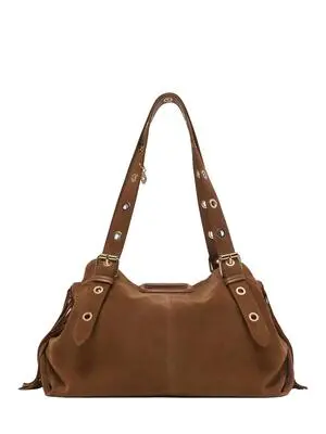 Maje Leather Suede Xl Miss M Bag - Camel