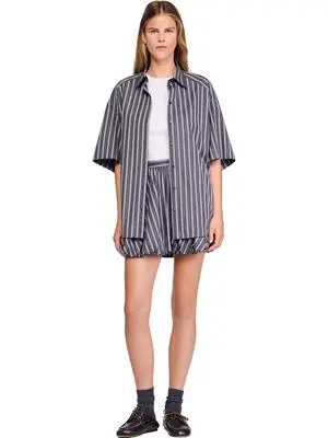Sandro Oversized Striped Rhinestone Shirt - Grey