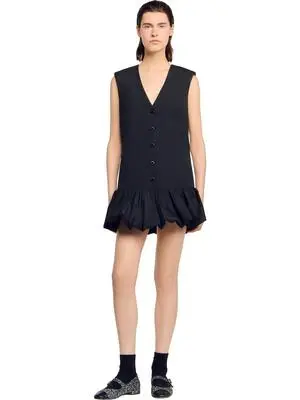 Sandro Mini Tailored Dress With Ruffle - Black