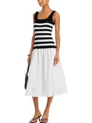 Aqua Stripe Mixed Media Dress - White/black