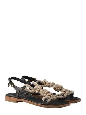 Prada Flat Leather And Cord Sandals - Black