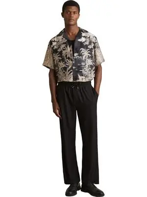 REISS Yoshi Jungle Print Cuban-collar Shirt - Black