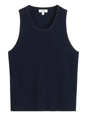 Cos Ribbed Merino Wool Knit Tank Top Navy