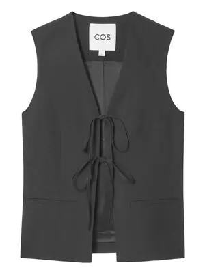 Cos Linen-Blend Tie-Front Vest Black
