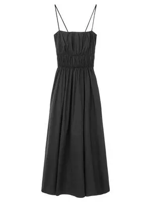 Cos Gathered Cotton Midi Dress Black