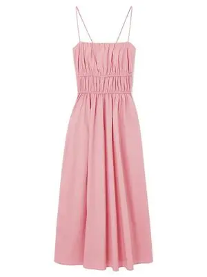 Cos Gathered Cotton Midi Dress Pink