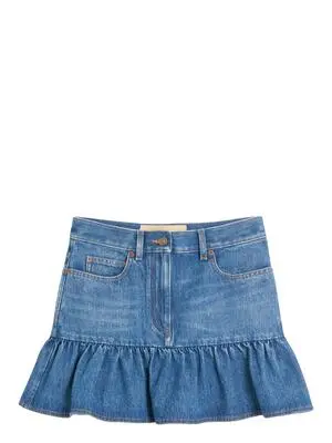 Valentino Garavani Denim Peplum Mini Skirt - Blue