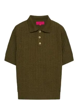 THE ELDER STATESMAN Nora Lite Check Polo Kelp Kelp