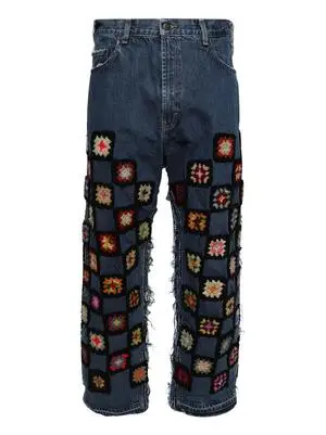 NIGEL XAVIER Checkerboard Crochet Denim Jeans