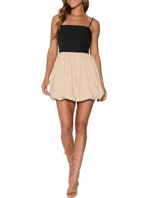 VICI Colette Mixed Media Bubble Hem Minidress - Black/ Khaki