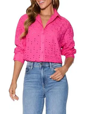 VICI Floral Eyelet Button-up Shirt - Pink