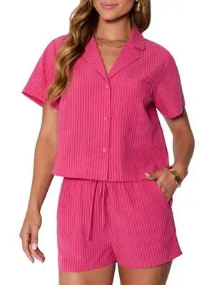 VICI Mara Stripe Cotton Blend Camp Shirt - Striped Pink