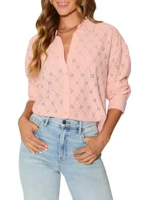 VICI Eyelet Crepe Button-up Shirt - Peach
