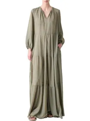 Akris Long Sleeve Tiered Maxi Dress - Khaki