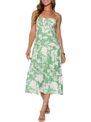 VICI Floral Print Tiered Sundress - Green/ Cream
