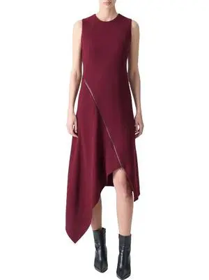 Akris Asymmetric Sleeveless Wool Dress Ruby Red