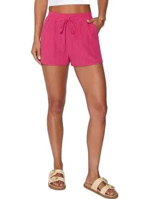 VICI Mara Striped Drawstring Waist Shorts - Striped Pink