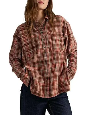 Free People We The Free Ashley Plaid Shirt - Cocoa Combo