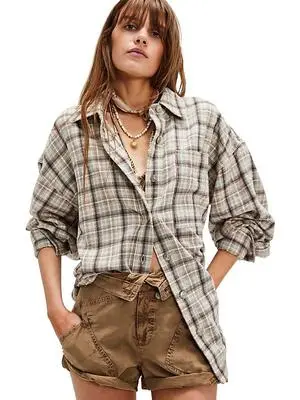 Free People We The Free Ashley Plaid Shirt - Ivory Combo - Krista Shad