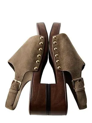 Jeffrey Campbell Piper Clogs Light Khaki Suede