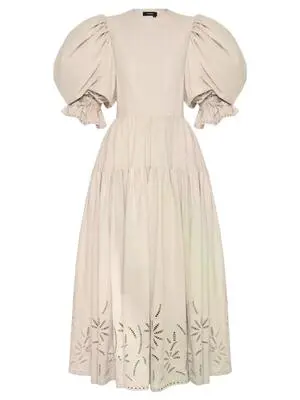 ANOUKI Embroidered Maxi Dress With Puffed Sleeves