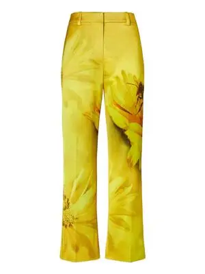 Tory Burch Floral-print Wide-leg Trousers - Yellow
