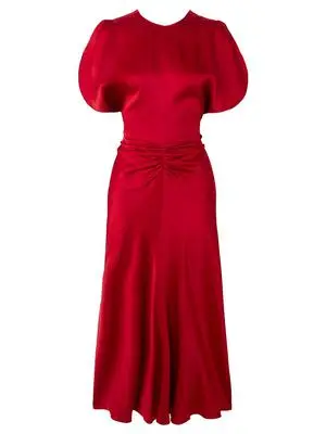 Victoria Beckham Gathered Satin Midi Dress - Red