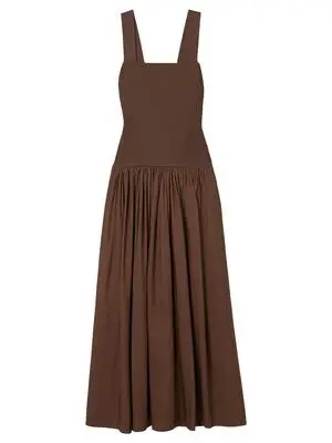 LA LIGNE Stretch-knit And Gathered Linen-blend Midi Dress - Brown