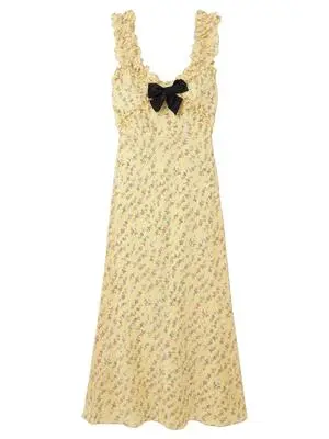 Alessandra Rich Bow-detailed Ruffled Floral-print Midi Dress - Yellow