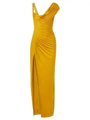 Versace Embellished Crepe And Pleated Satin Gown - Yellow