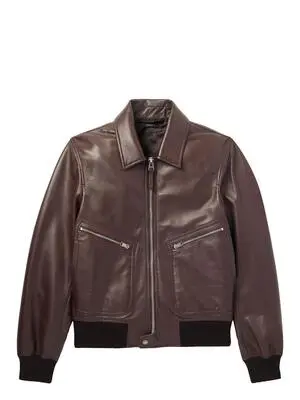 TOM FORD Leather Zip-up Bomber Jacket - Brown