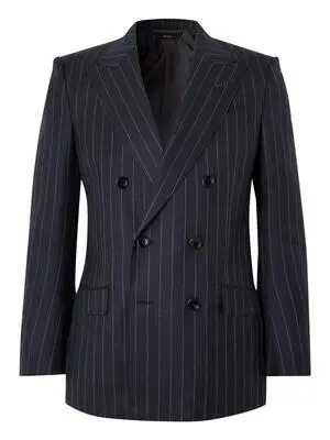 TOM FORD Dyllan Double-breasted Striped Wool-twill Suit Jacket - Gray