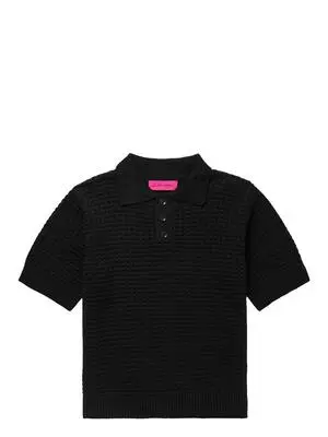 THE ELDER STATESMAN Nora Lite Waffle-knit Cotton Polo Shirt - Black