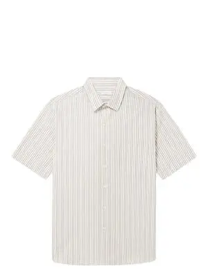 Sunspel Embroidered Striped Cotton Shirt - Neutrals