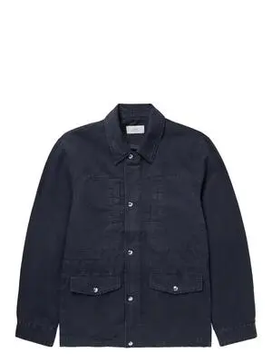 Mr P. Cotton And Linen-blend Twill Field Jacket - Blue